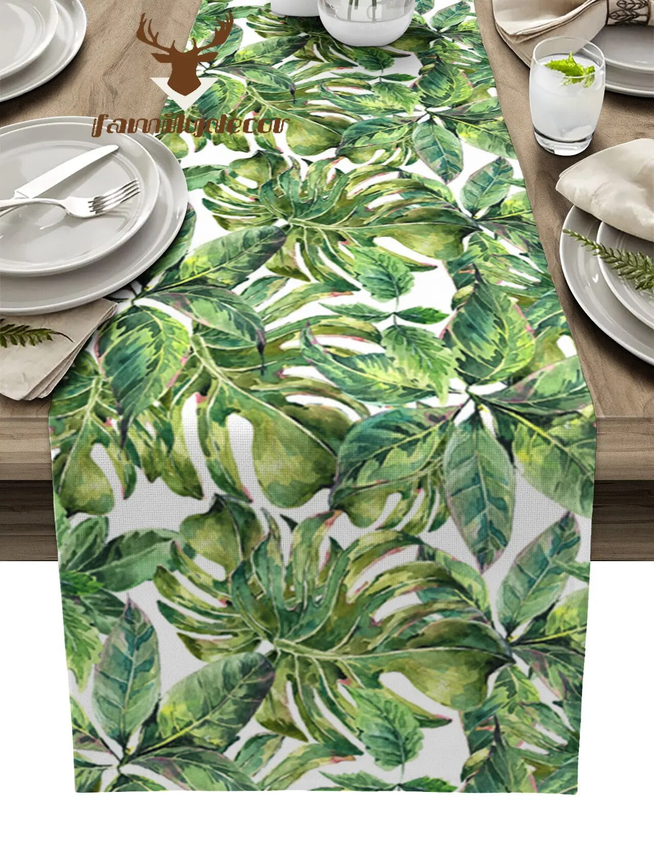 Tropical Plant Leaves Palm Leaves Table Runner Home Wedding Table Flag ...