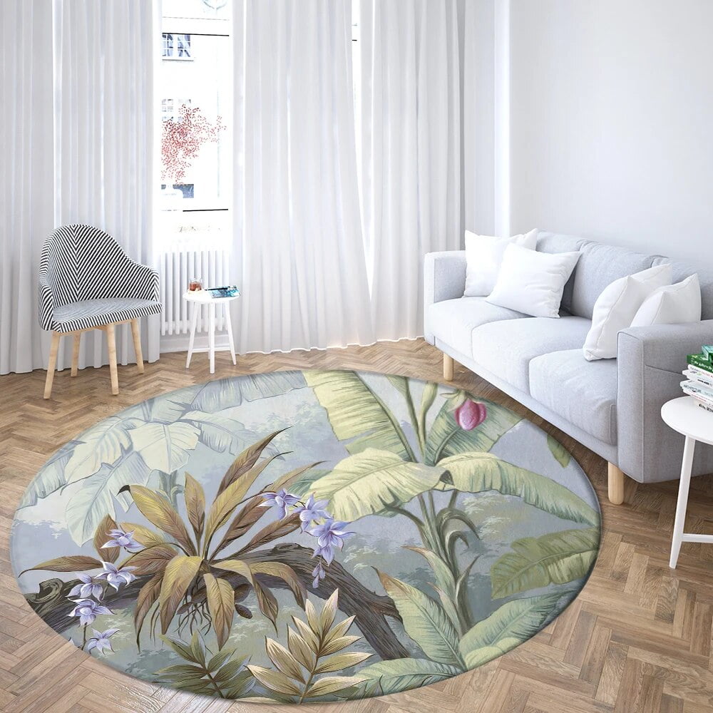 Tropical Plant Leaves Round Rugs Flower House Sofa Carpet Home Living ...