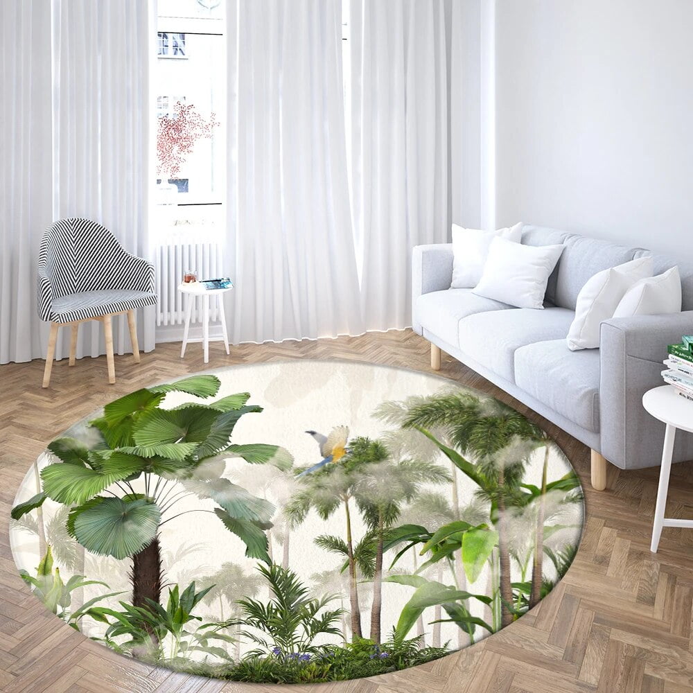 Tropical Plant Leaves Round Rugs Flower House Sofa Carpet Home Living ...