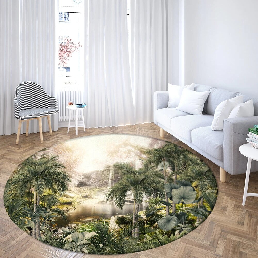 Tropical Plant Leaves Round Rugs Flower House Sofa Carpet Home Living ...