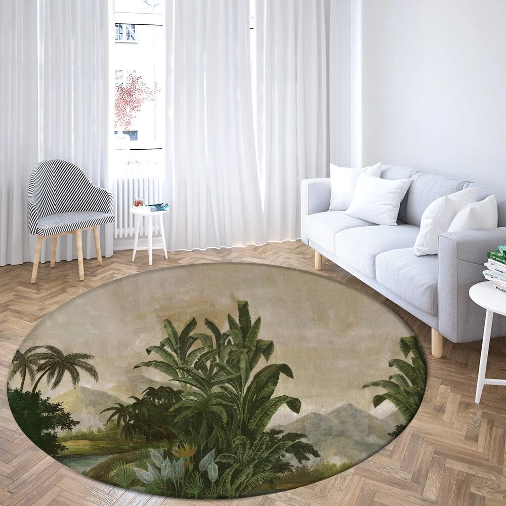 Tropical Plant Leaves Round Rugs Flower House Sofa Carpet Home Living ...