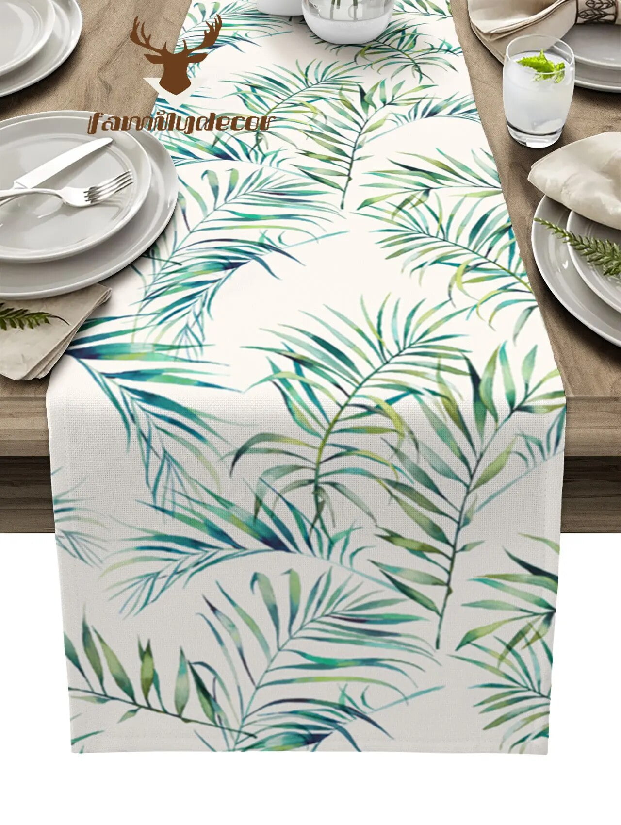 Tropical Plant Leaves Table Runner Home Wedding Decor Table Flag Mat ...