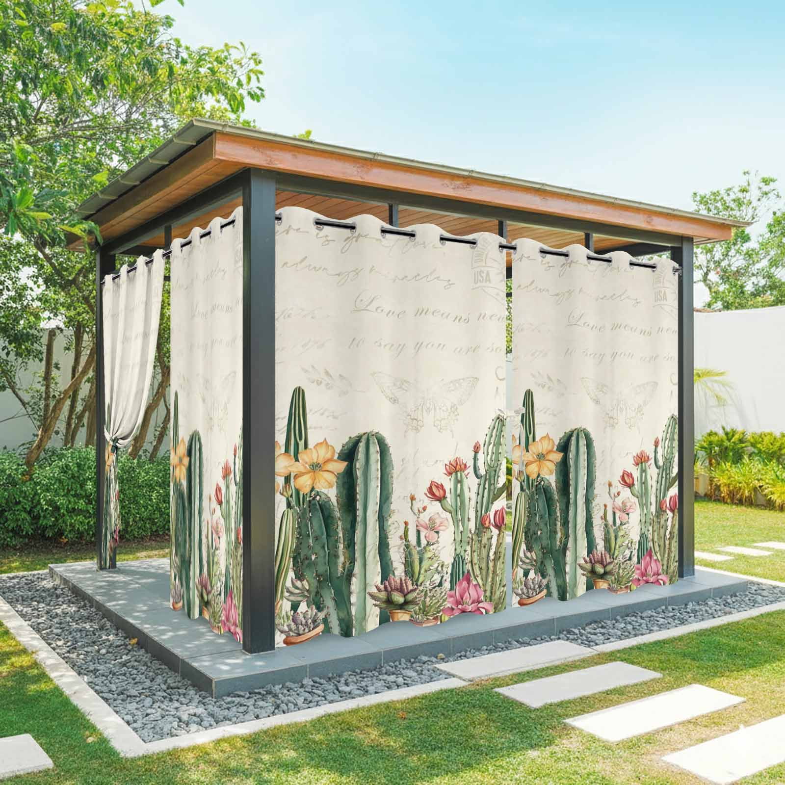Tropical Plant Outdoor Curtains for Patio Waterproof, Cactus Floral ...