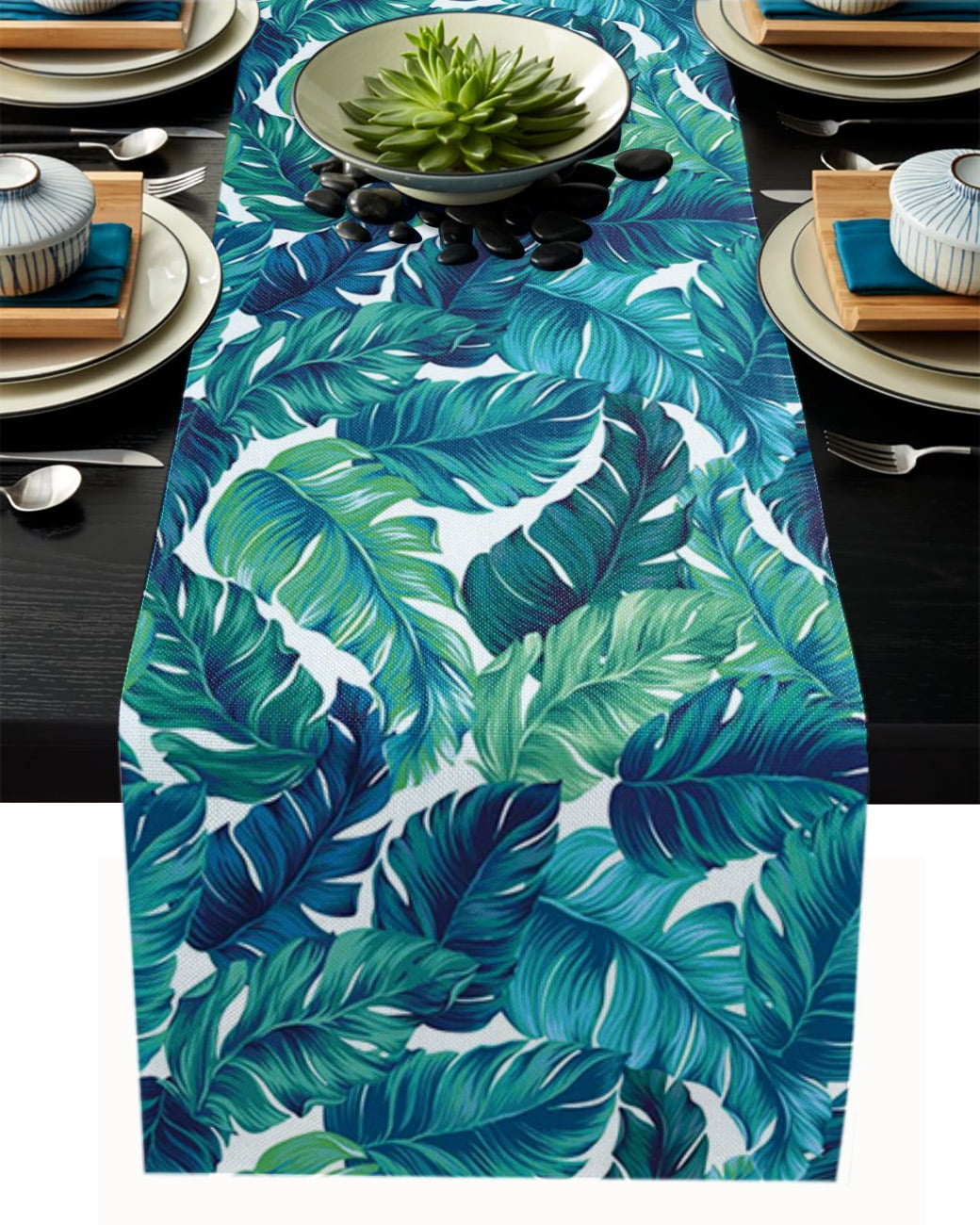 Tropical Plant Palm Leaves Linen Table Runners Wedding Party rations ...