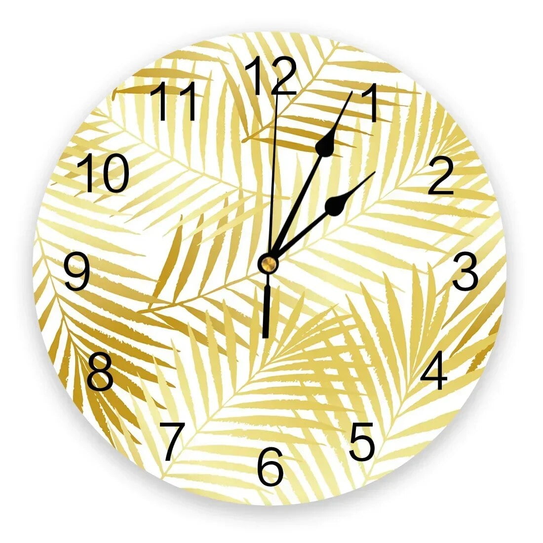Tropical Plant Palm Leaves Yellow Wall Clock Modern Design Living Room ...