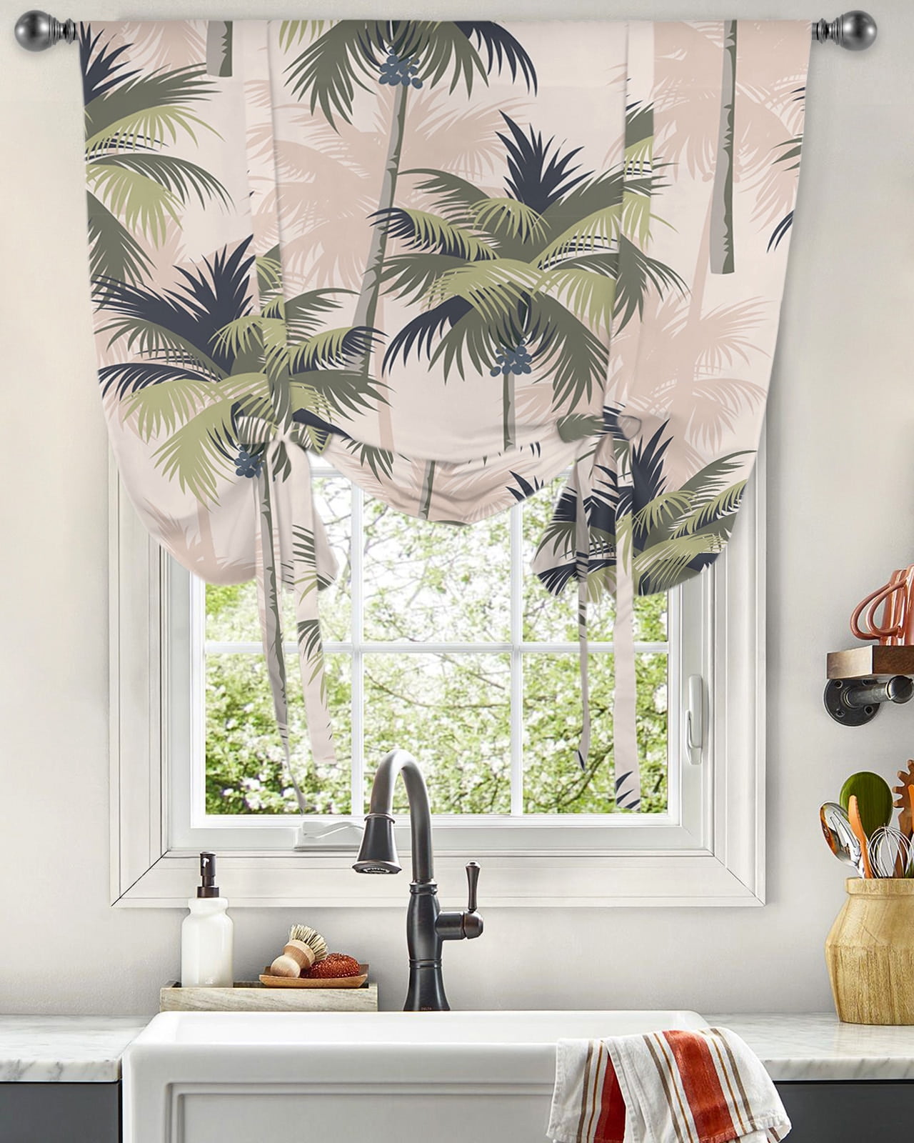 Tropical Plant Palm Tree Curtain for Living Room Kitchen Tie-up Short ...