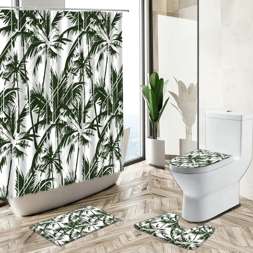 Tropical Plant Palm Tree Leaf Shower Curtain Hawaiian Scenery Home ...