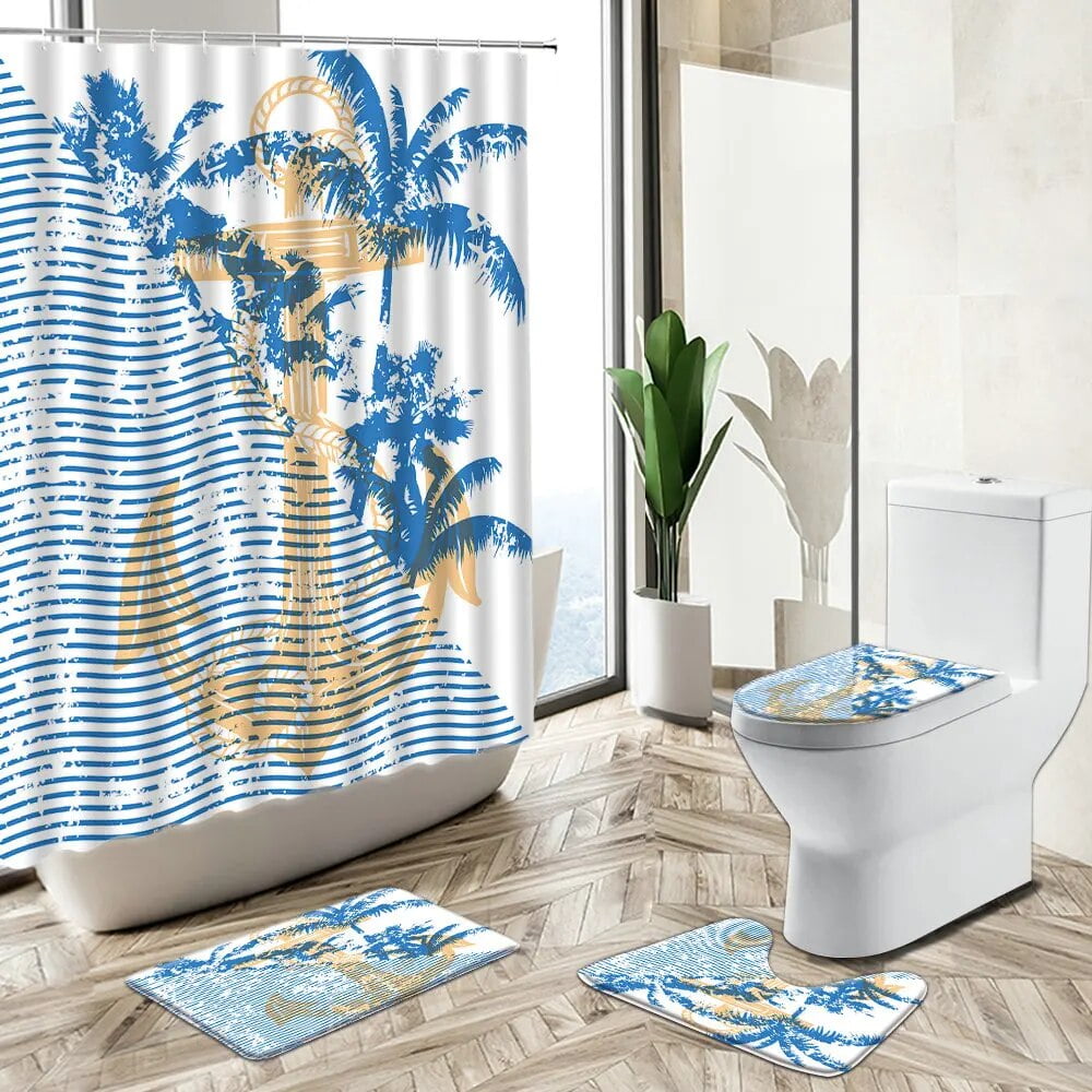 Tropical Plant Palm Tree Leaf Shower Curtain Hawaiian Scenery Home ...