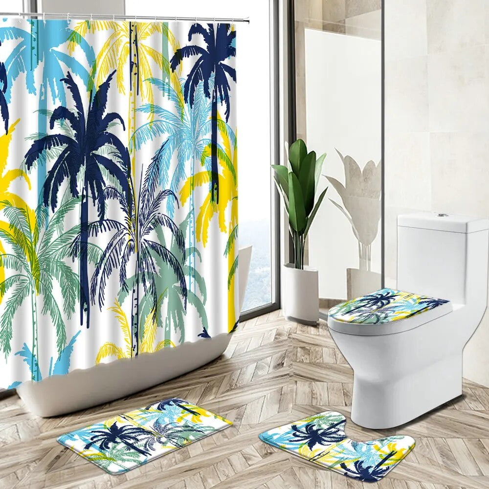 Tropical Plant Palm Tree Leaf Shower Curtain Hawaiian Scenery Home ...