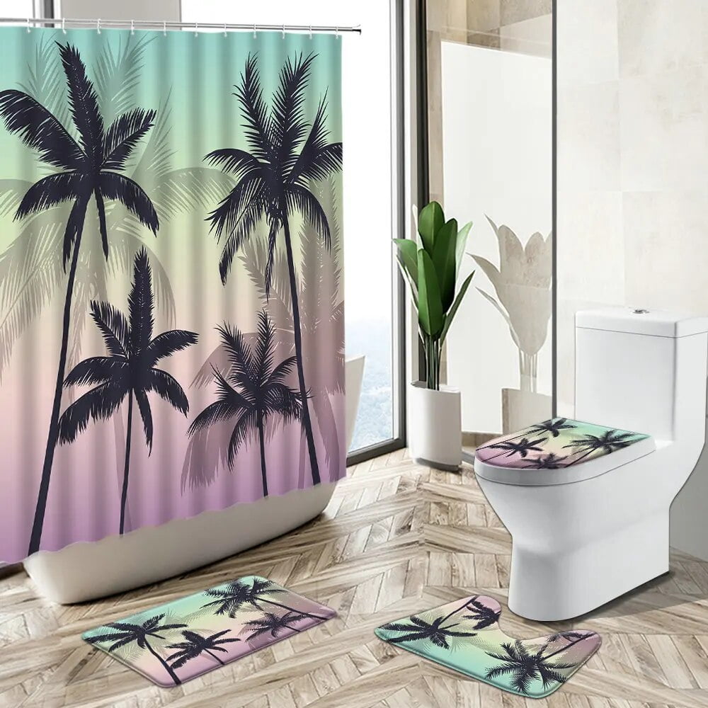 Tropical Plant Palm Tree Shower Curtain Summer Theme Creative Poster ...