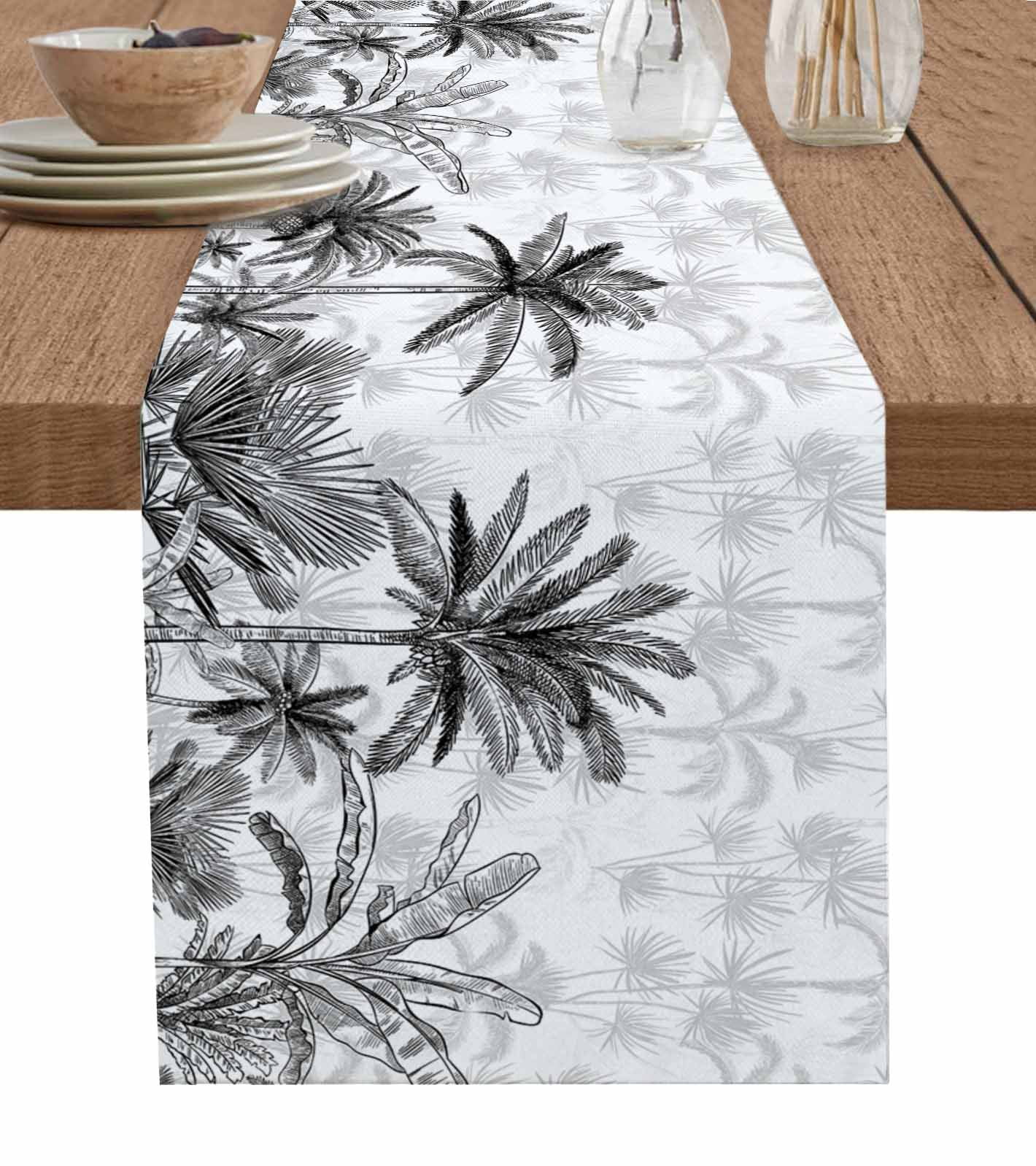 Tropical Plant Palm Tree Table Runner Cotton Linen Wedding Table r ...