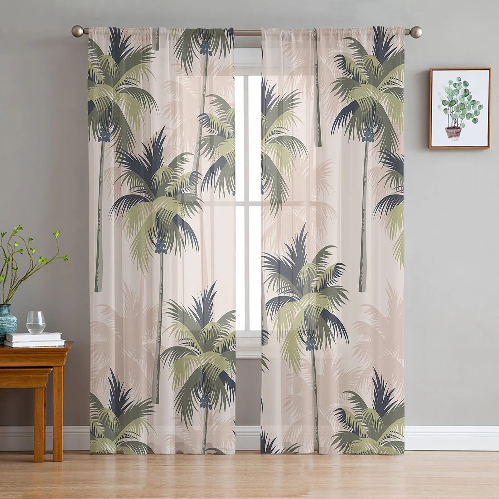 Tropical Plant Palm Tree Tulle Curtains For Living Room Bedroom Kitchen ...