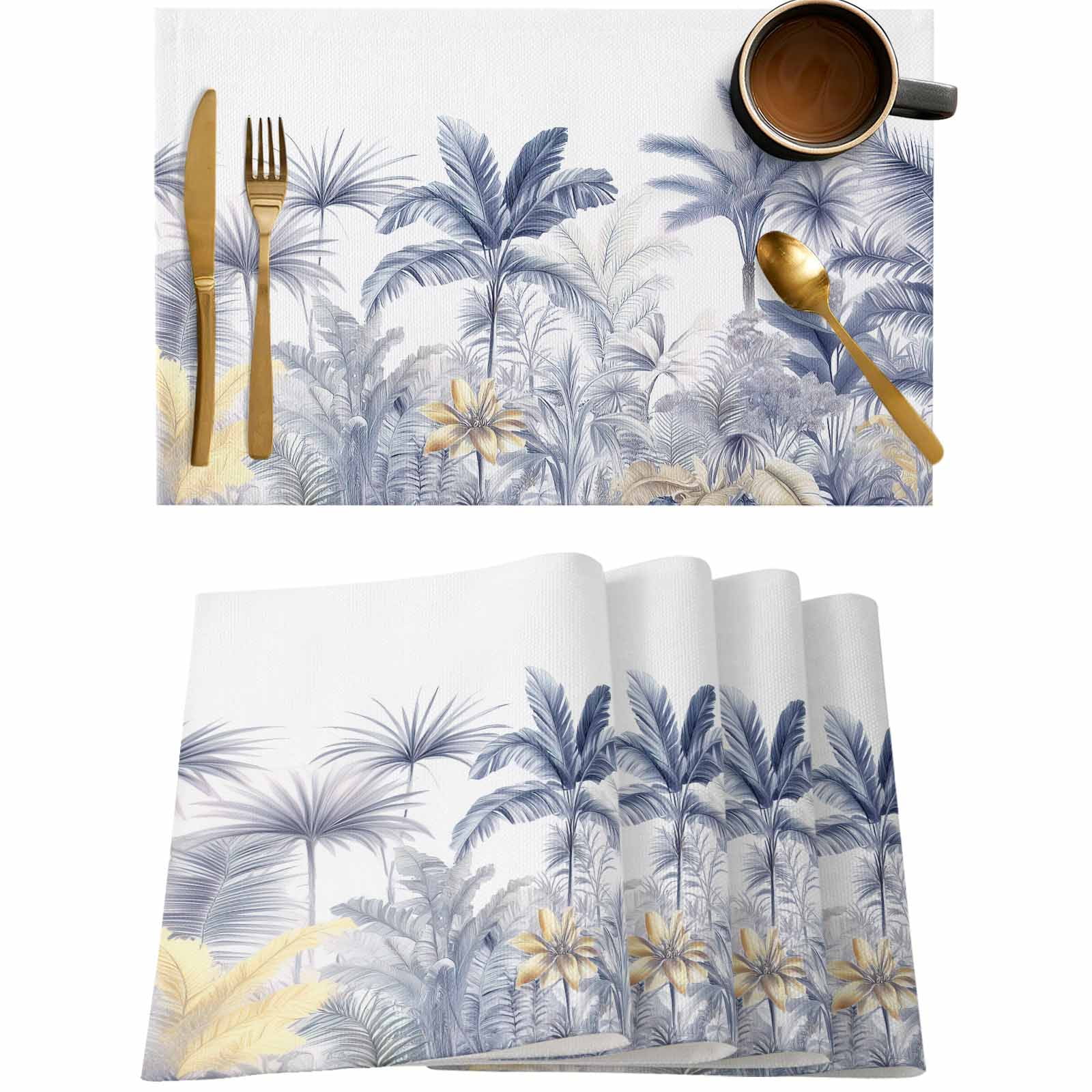 Tropical Plant Palm Tree Turtle Leaf Placemats Set of 4,Wipeable ...
