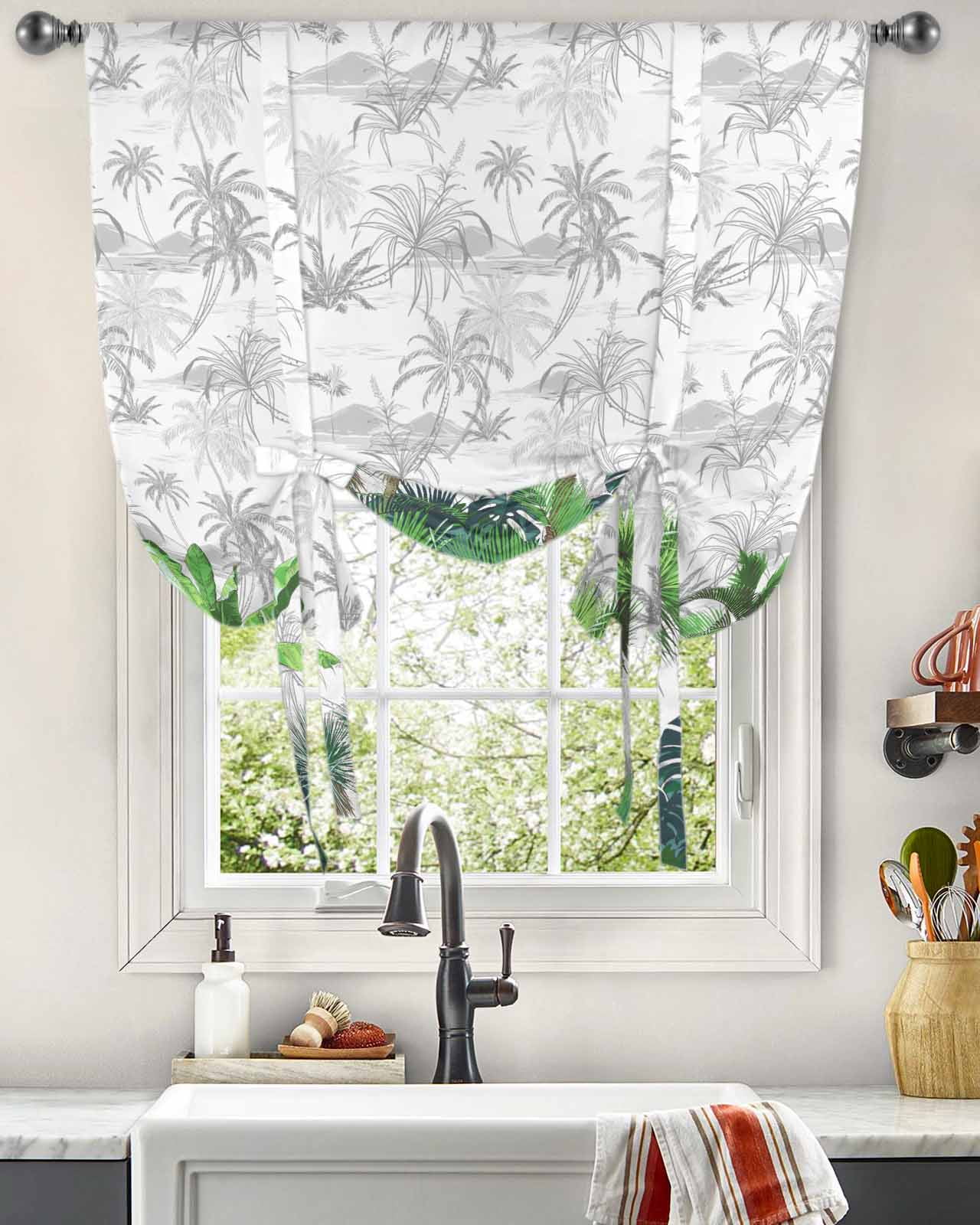Tropical Plant Palm Tree Window Curtains Tie Up Curtains for Kitchen ...