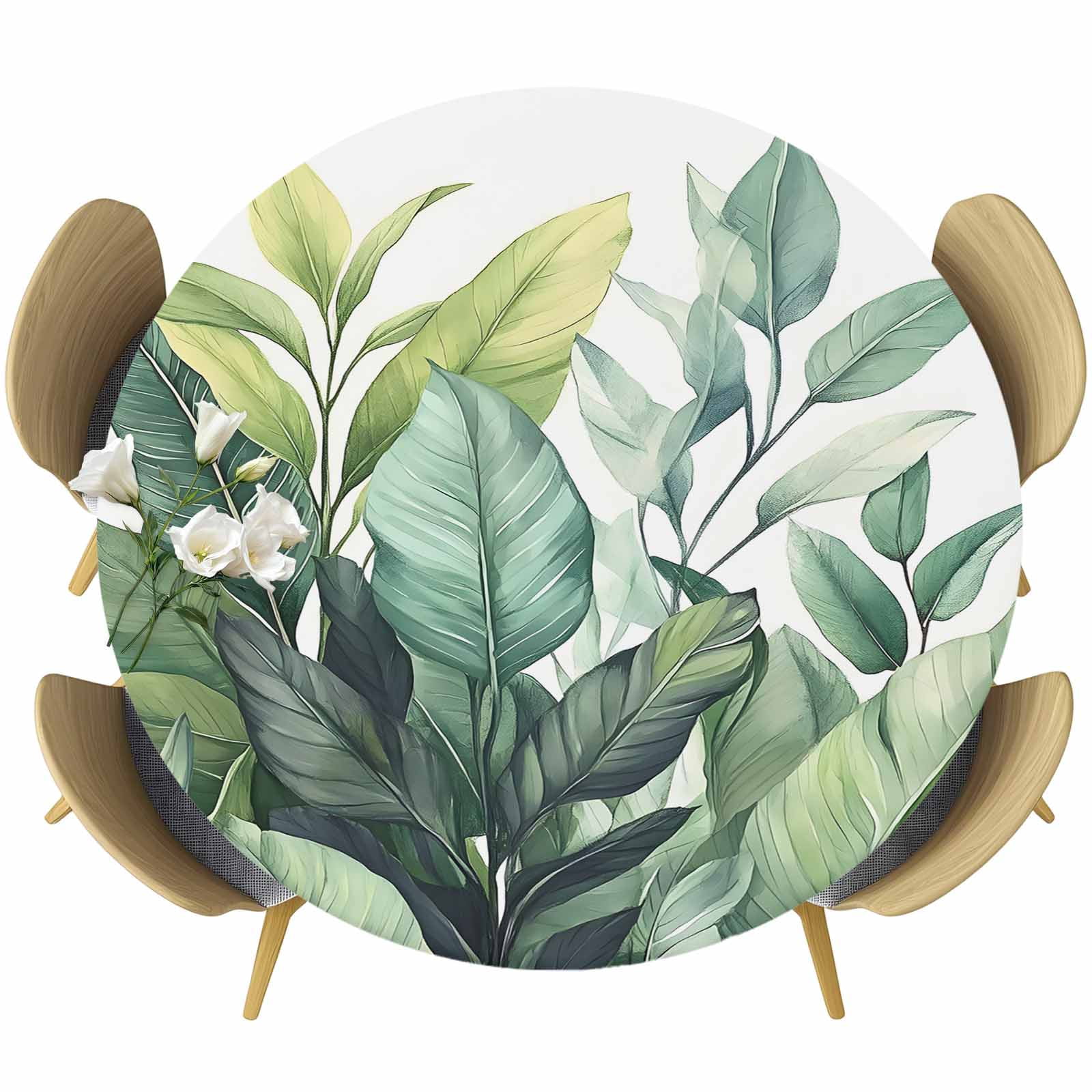 Tropical Plant Round Fitted Tablecloth with Elastic Edge, Vintage ...