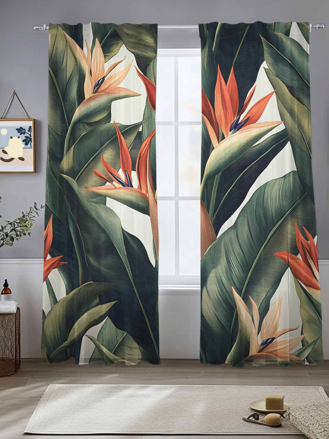 Tropical Plant Sheer Curtains for Living Room Bedroom Summer Botanical ...