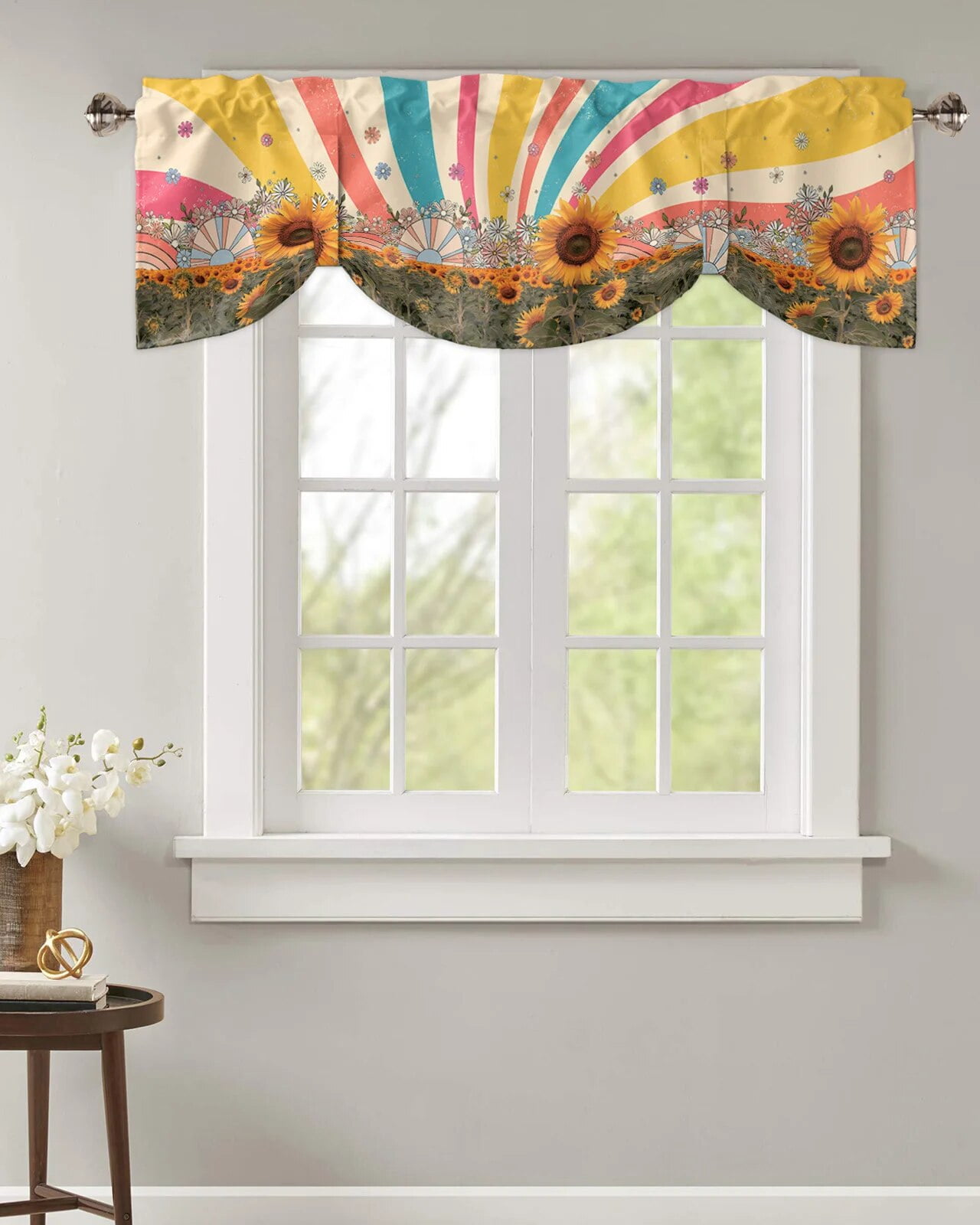 Tropical Plant Sunflower Rainbow Kitchen Curtains Balcony Adjustable ...