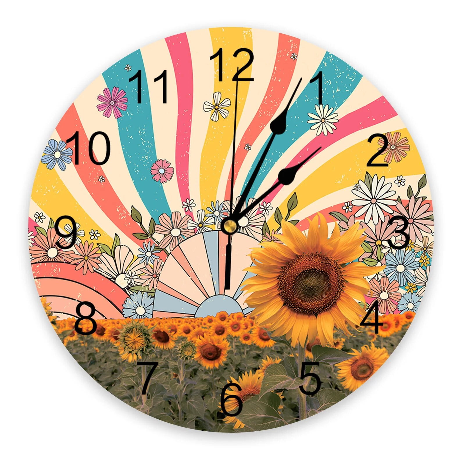 Tropical Plant Sunflower Rainbow Wall Clock Modern Design Living Room ...
