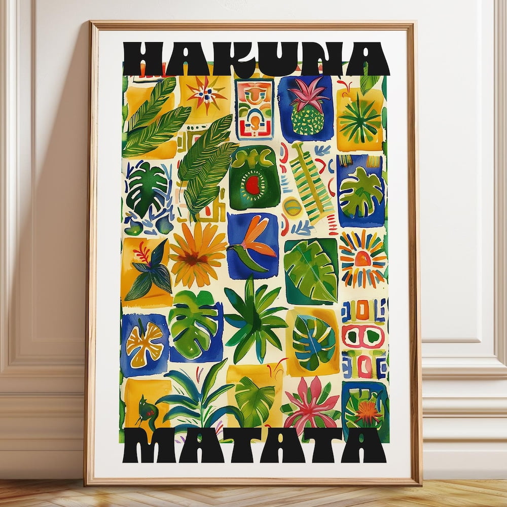 Tropical Plant Tiles Art Print Vibrant Jungle Leaves Wall Decor ...