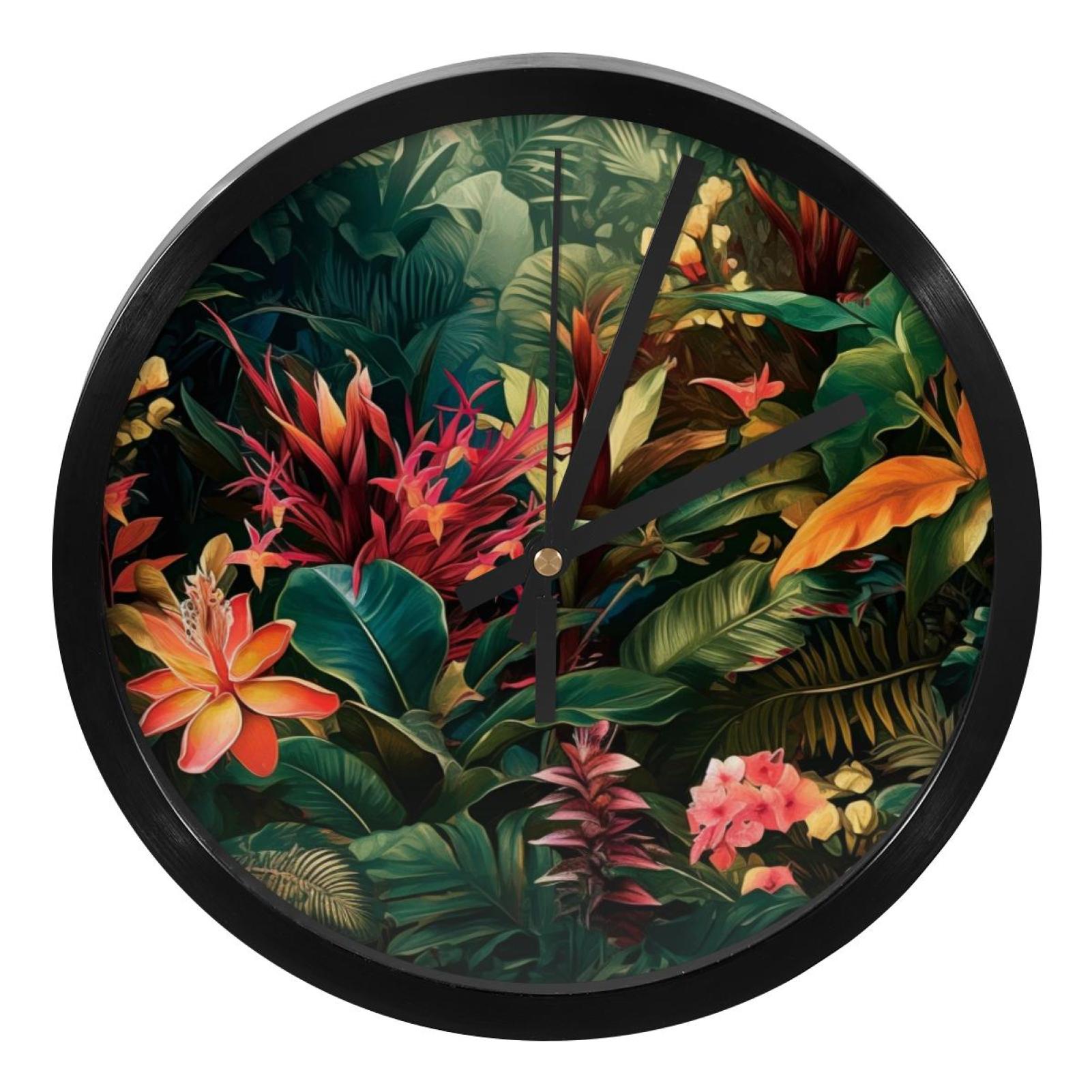 Tropical Plants 9.8 Inch Silent Round Digital Wall Clock - Battery ...