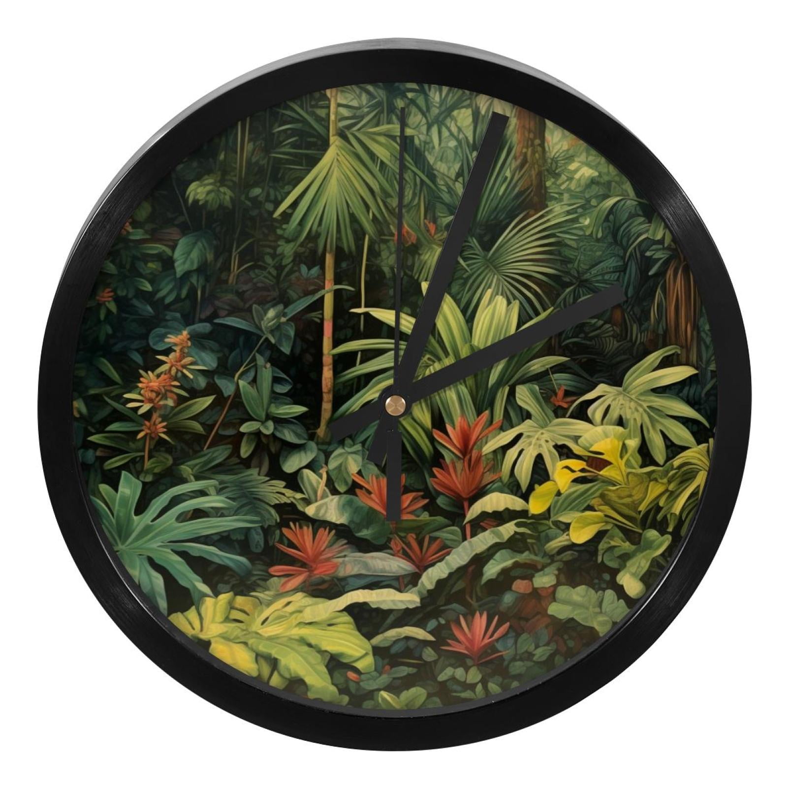 Tropical Plants 9.8 Inch Silent Round Digital Wall Clock, Battery ...
