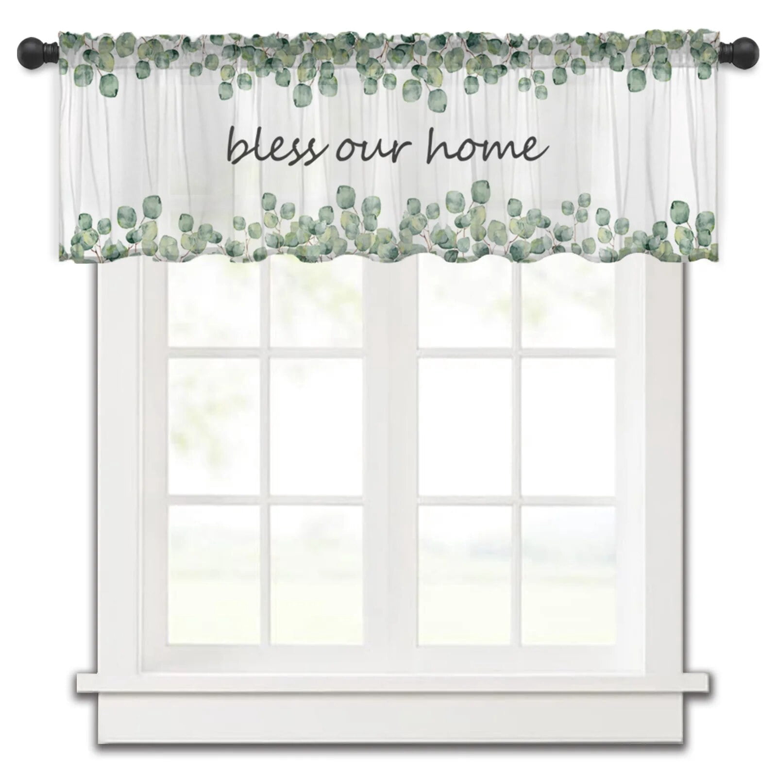 Tropical Plants Eucalyptus Leaves Rod Pocket Short Curtain Half-Curtain ...