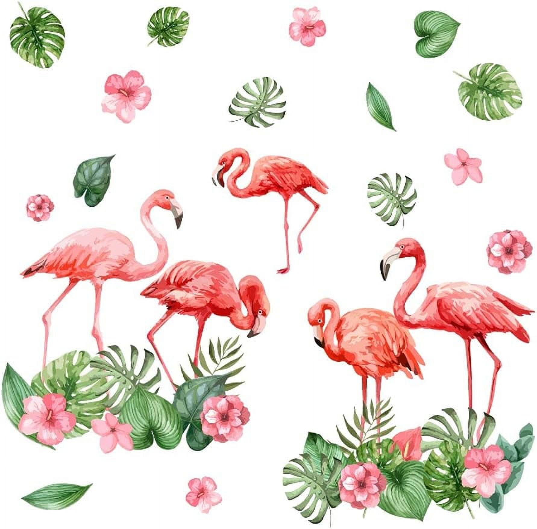 Tropical Plants Flamingos Wall Sticker Colorful Birds Flowers 3D Vinyl ...
