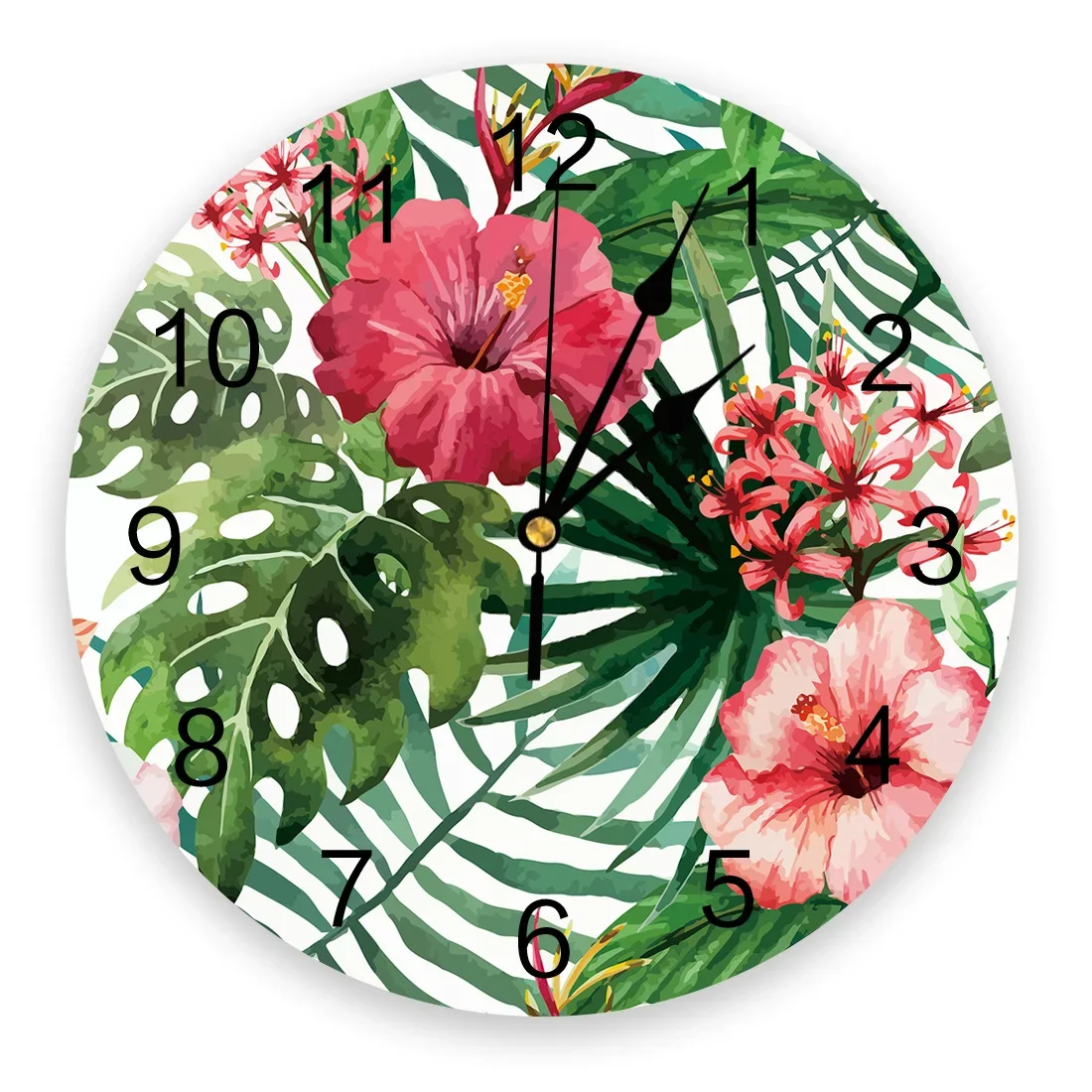Tropical Plants Flowers 3D Wall Clock Modern Design Brief Living Room ...