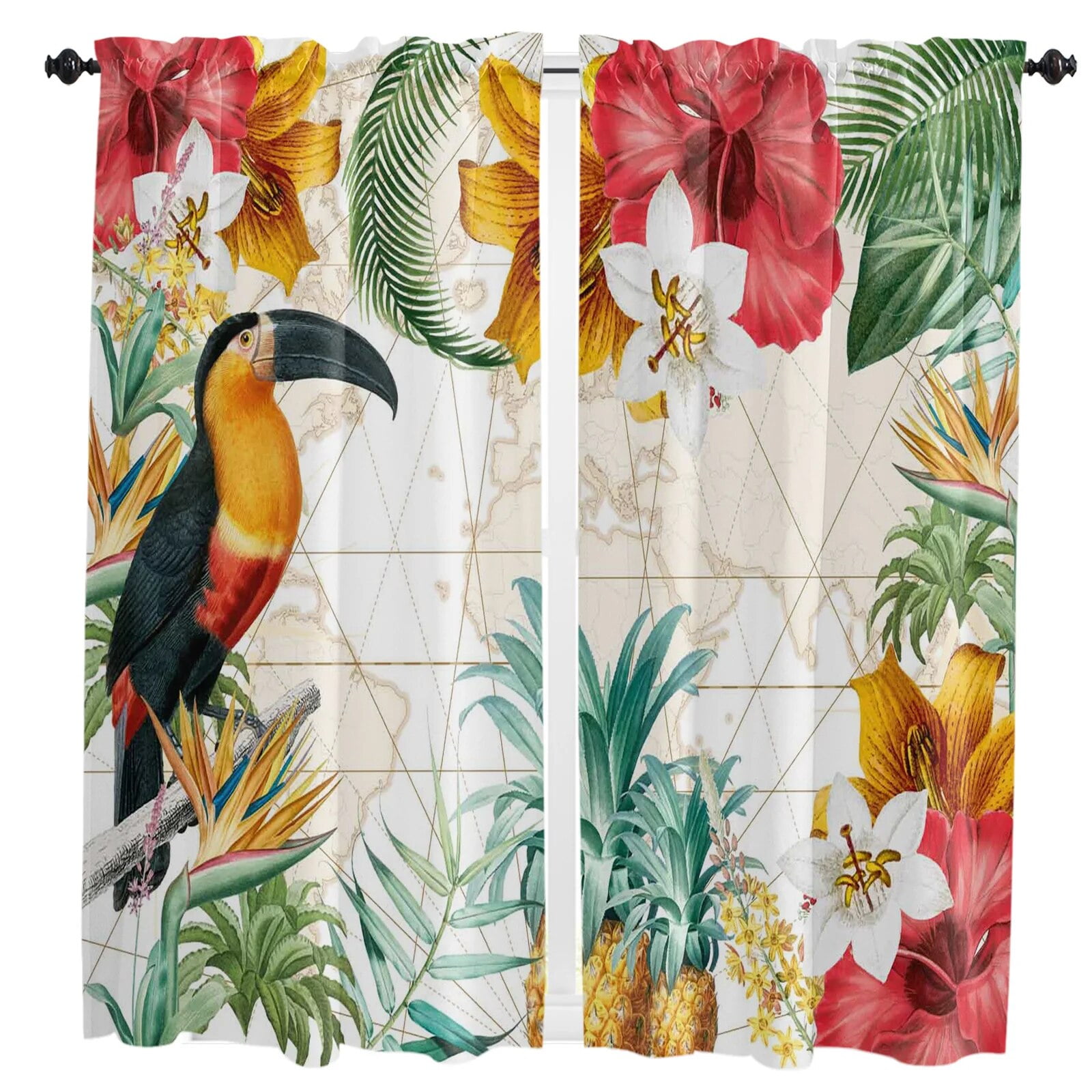 Tropical Plants Flowers Curtains For Living Room Bedroom Window ...