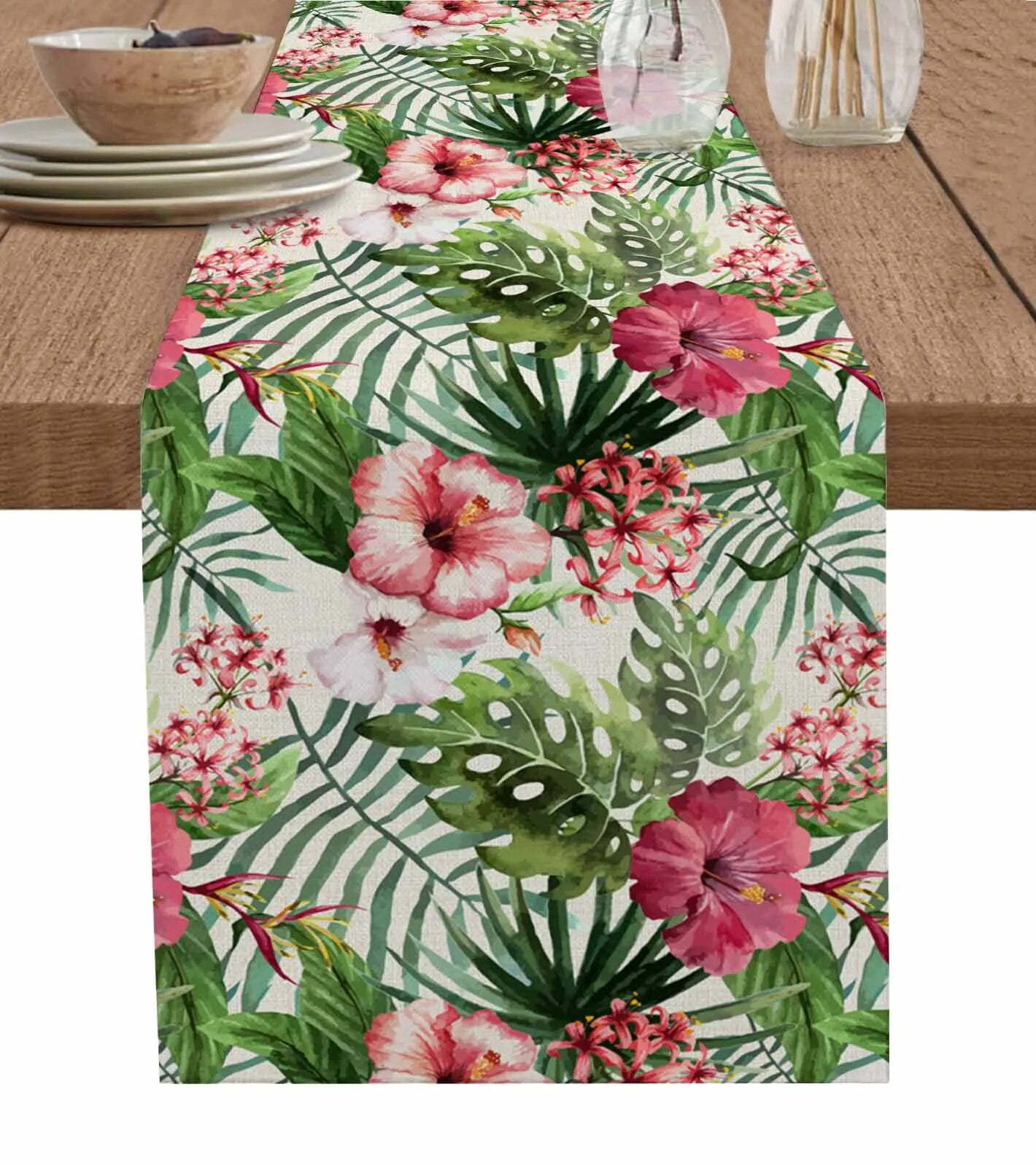 Tropical Plants Flowers Summer Table Runner Wedding Decor Table Runner ...