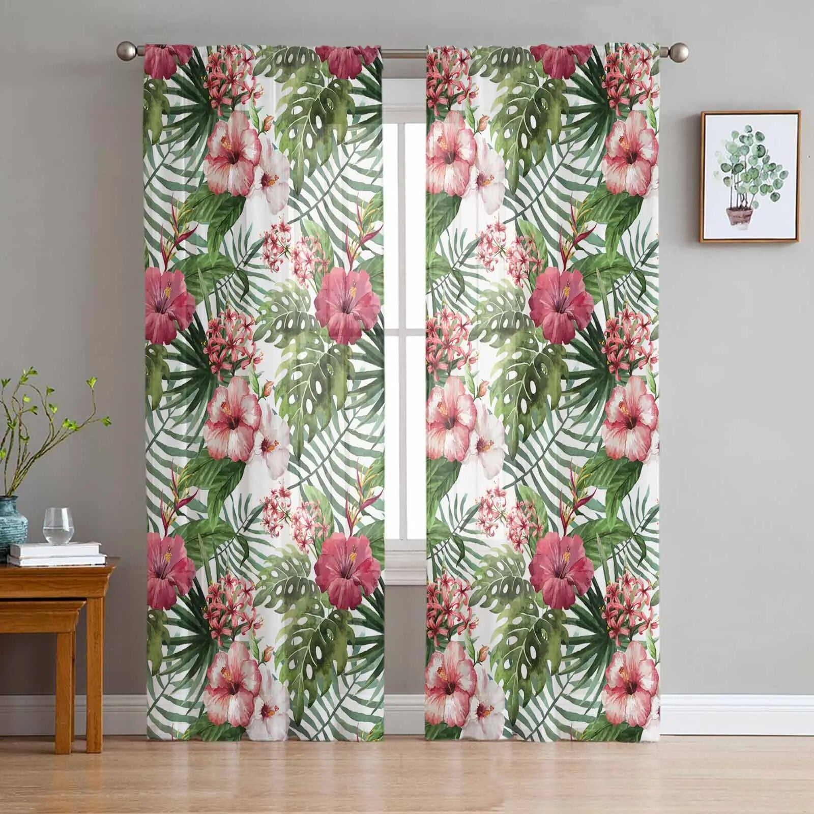 Tropical Plants Flowers Summer Tulle Curtains for Living Room Bedroom ...