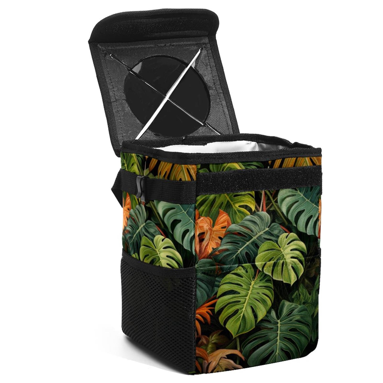 Tropical Plants Foldable Car Garbage Can Trash Can for Car, with Lid ...