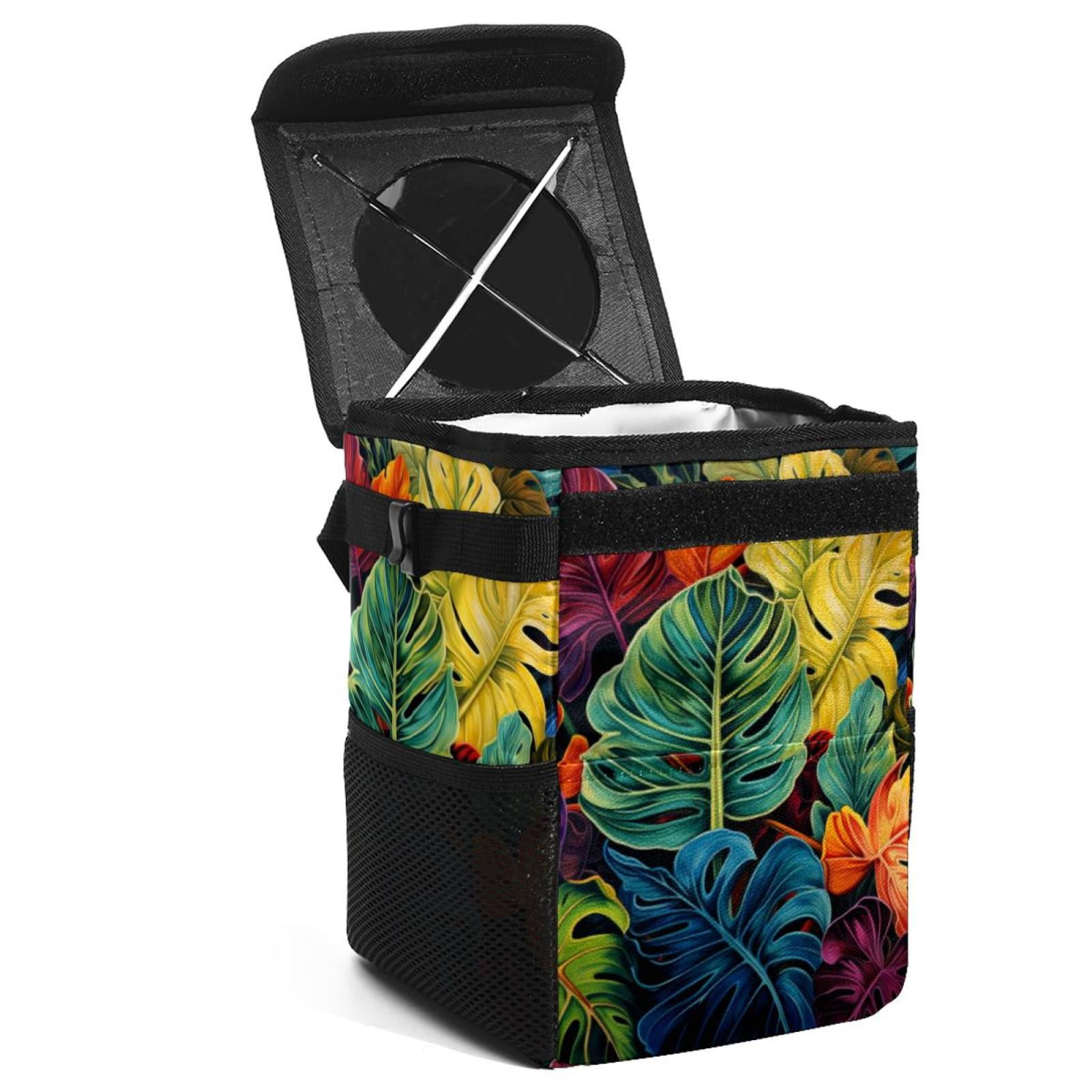 Tropical Plants Foldable Car Trash Can with Lid, Leak-Proof, and ...