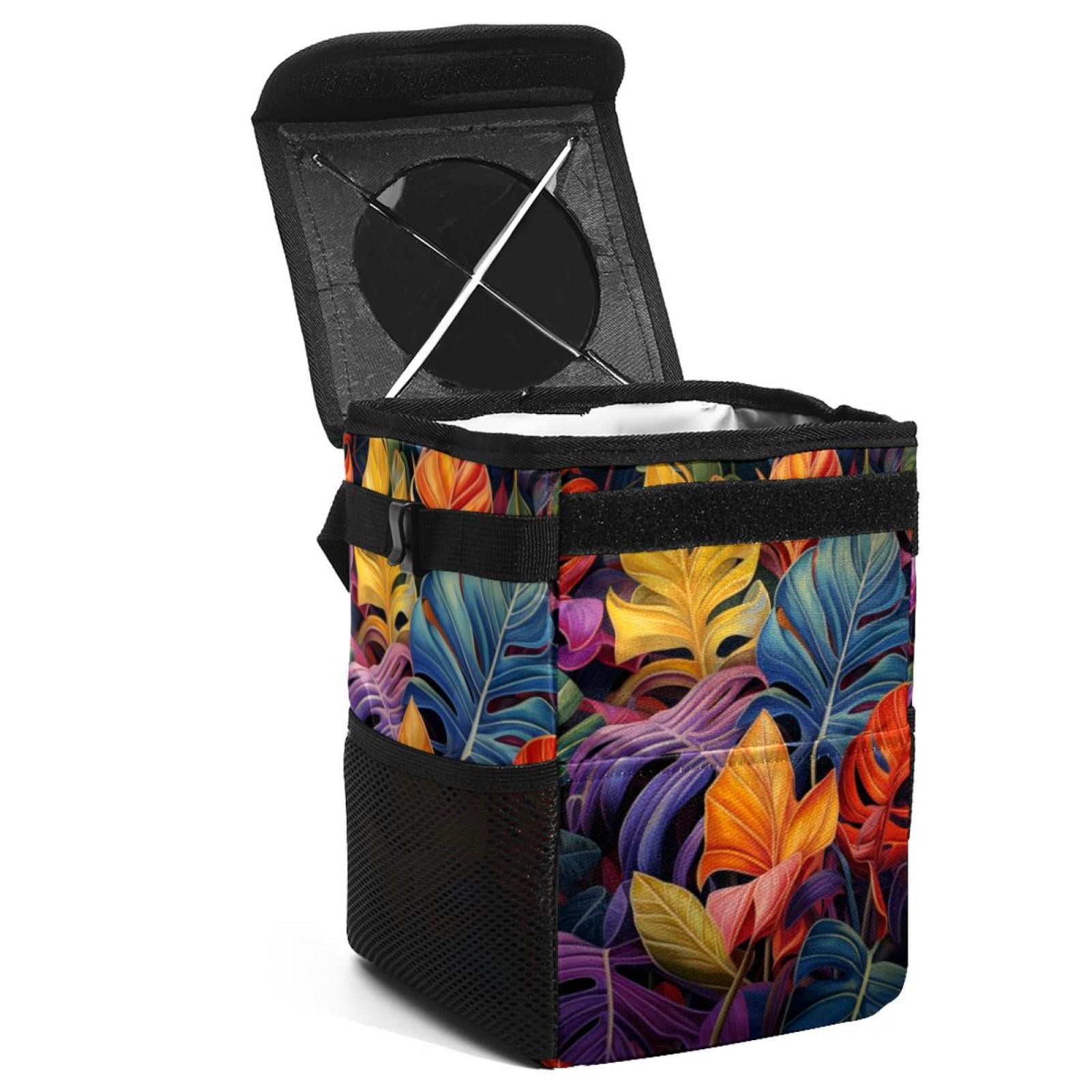 Tropical Plants Foldable Car Trash Can with Lid and Leak-Proof Hanging ...