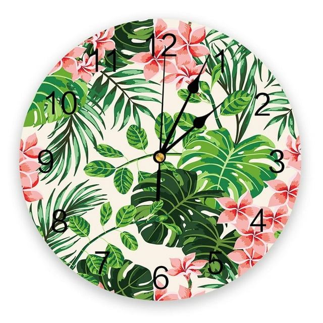 Tropical Plants Green Leaf Flowers Wall Clocks Silent Home Cafe Office ...