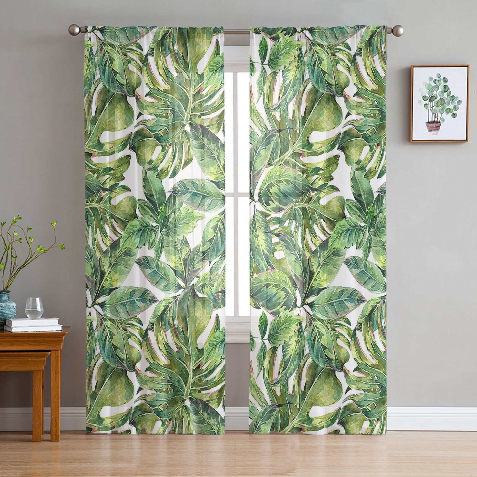 Tropical Plants Green Leaves Sheer Curtains For Living Room Bedroom ...