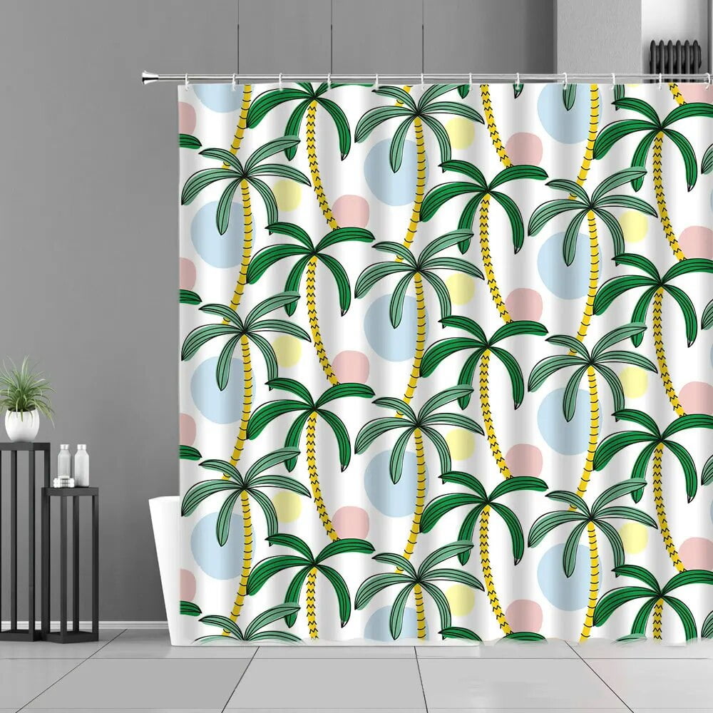 Tropical Plants Green Leaves Shower Curtain Coconut Tree Leaf a Print ...