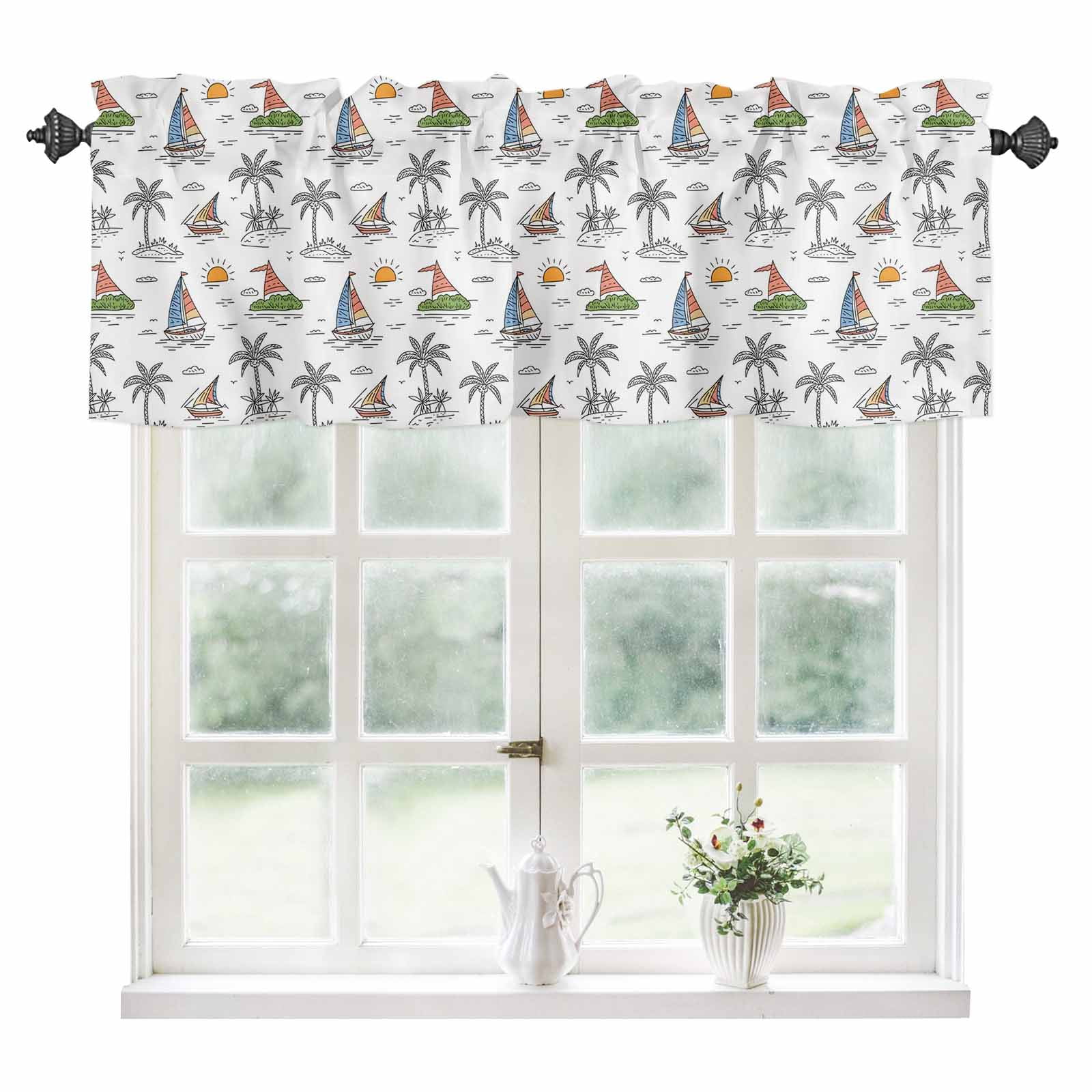 Tropical Plants Kitchen Valances for Windows 60x18 Inch Kitchen ...