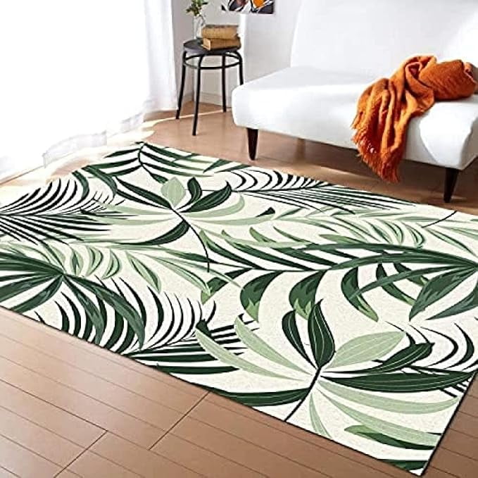 Tropical Plants Leaves Art Area Rug, Green Palm Tree Kids Rugs, Soft ...