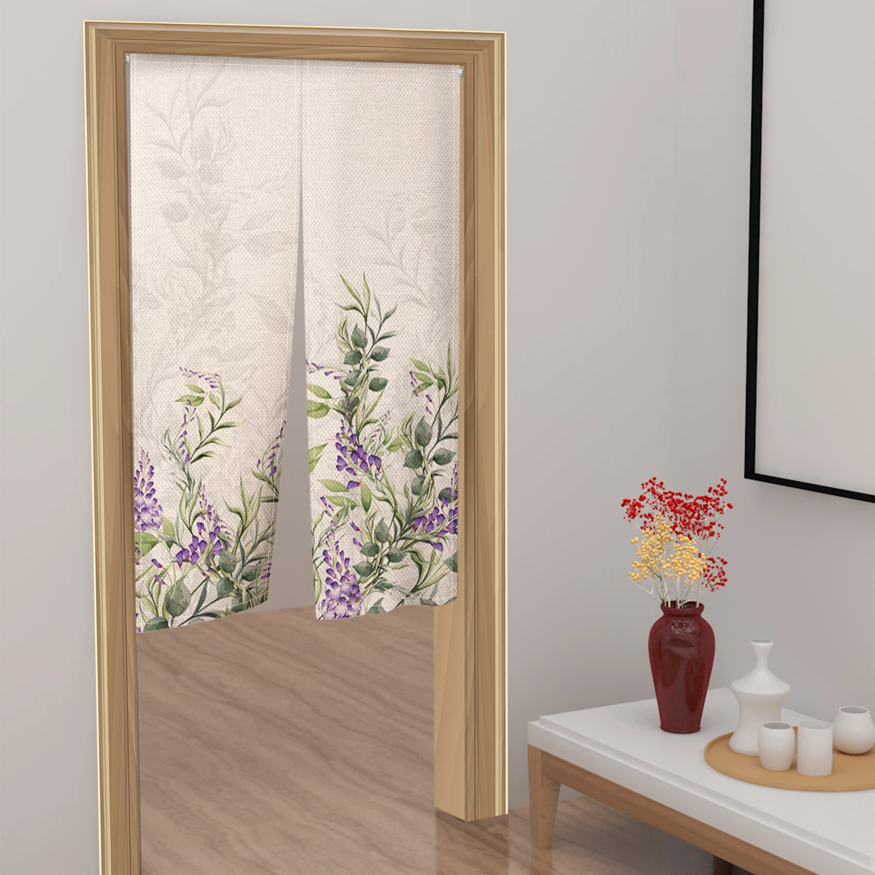 Tropical Plants Leaves Door Curtain Japanese Botanical Doorway Curtains ...