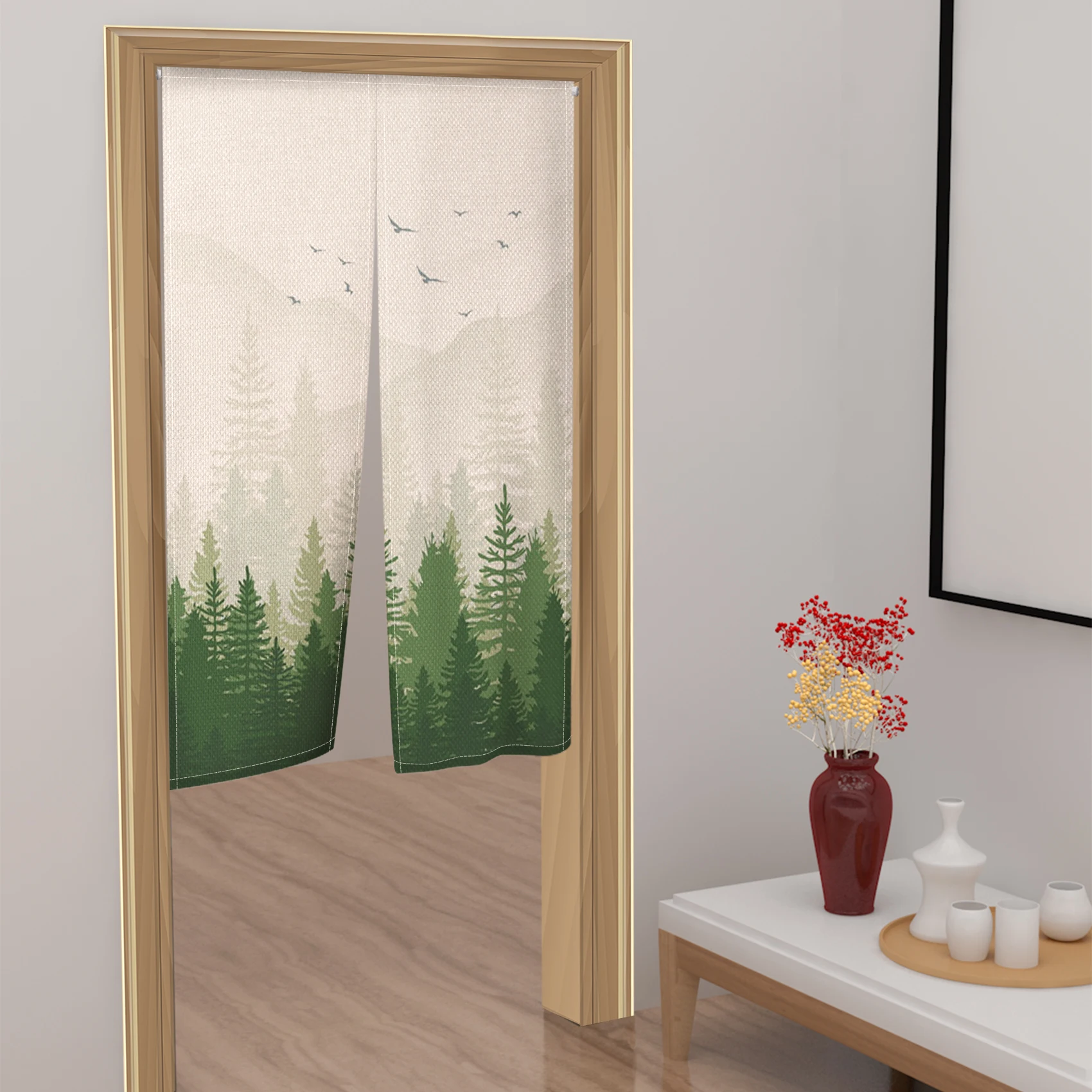 Tropical Plants Leaves Door Curtain Japanese Botanical Doorway Curtains ...