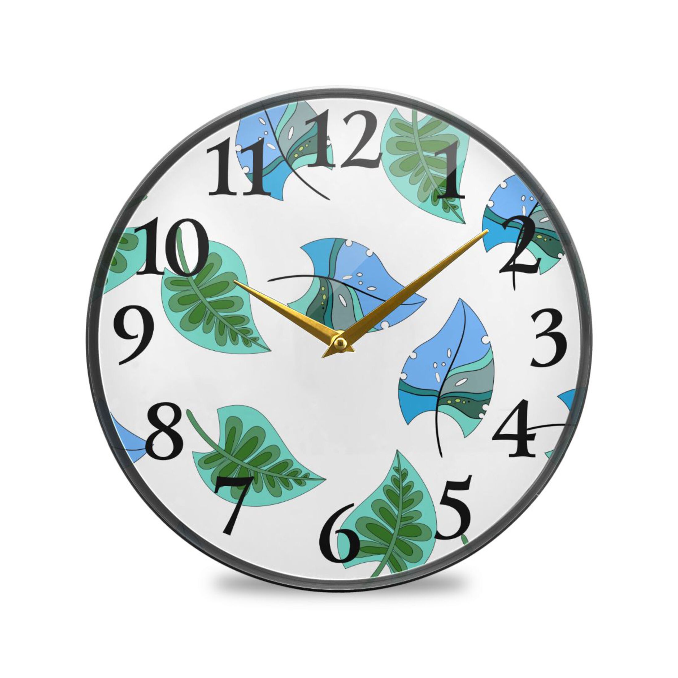 Tropical Plants Leaves Wall Clocks Battery Operated 11.9 Inch Round ...