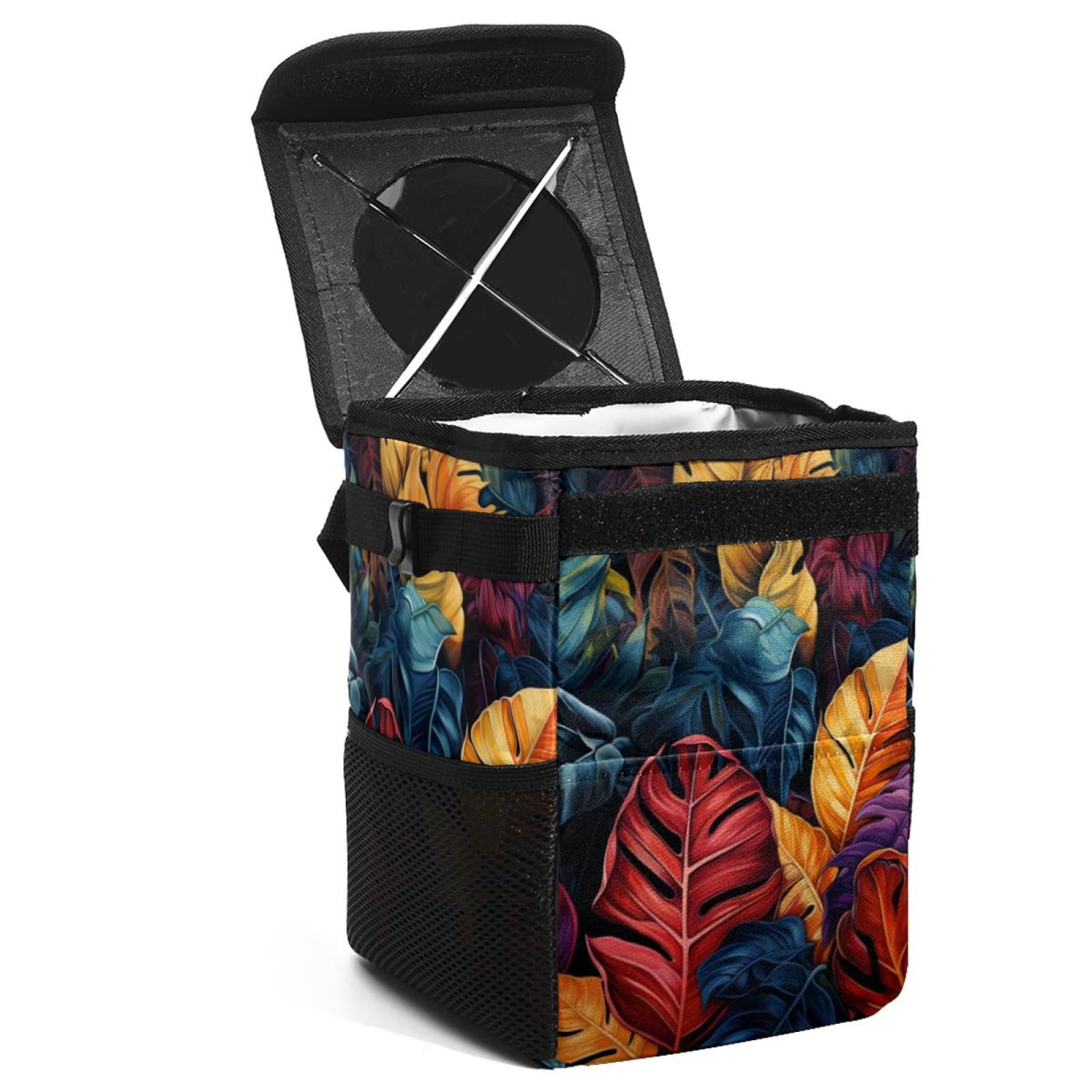 Tropical Plants Mini Trash Can for Car: Foldable, Leak-Proof with Lid ...