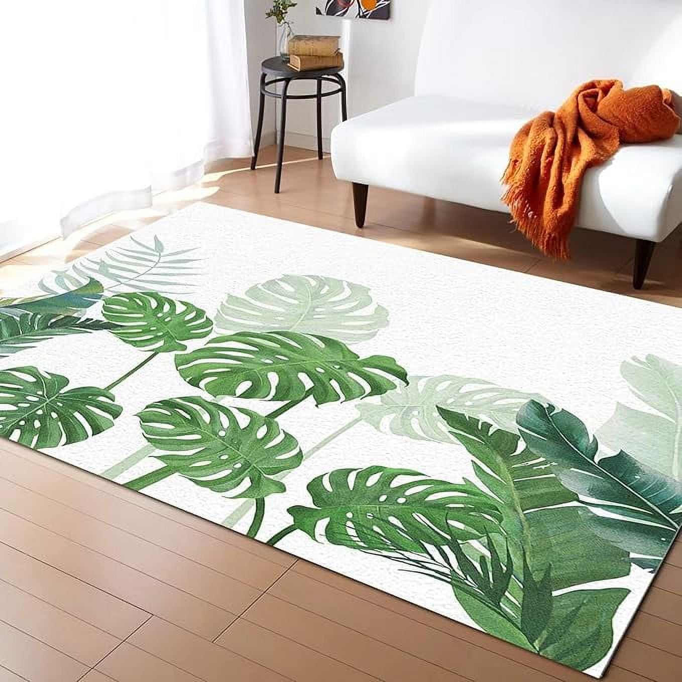 Tropical Plants Monstera Green Area Rugs, Watercolor Banana Leaf Easy ...