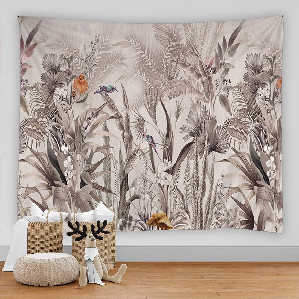 Tropical Plants Palm Leaves Flowers Tapestry Wall Hanging Bohemian ...
