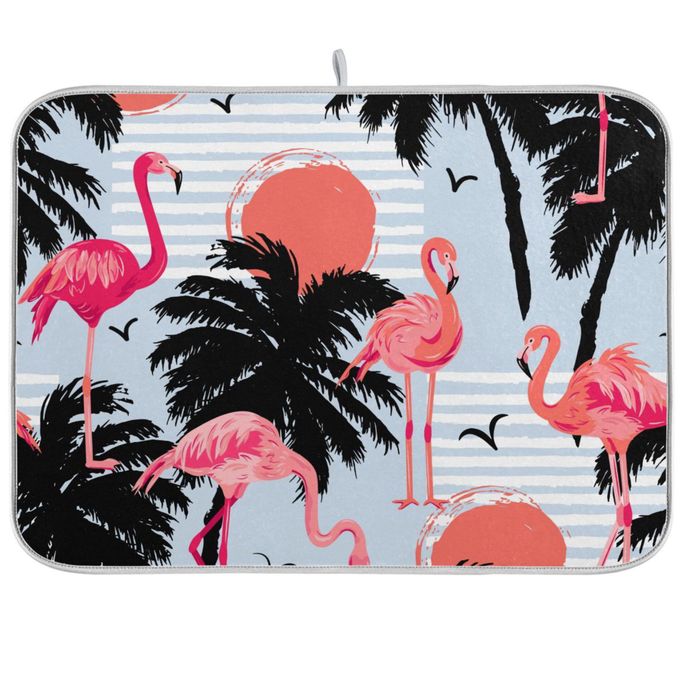 Tropical Plants Palm Trees Flamingo Dish Drying Mat Microfiber Kitchen ...