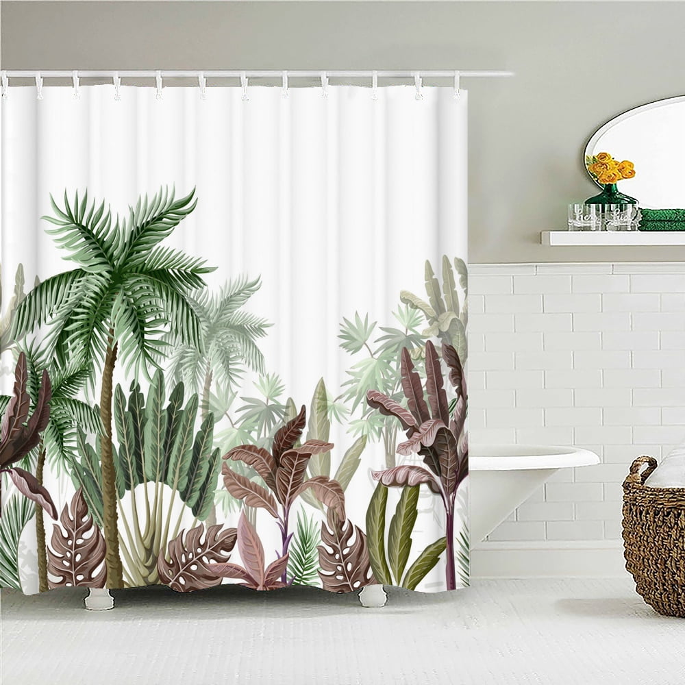 Tropical Plants Palm Trees Leaves Shower Curtains Bath Curtain ...
