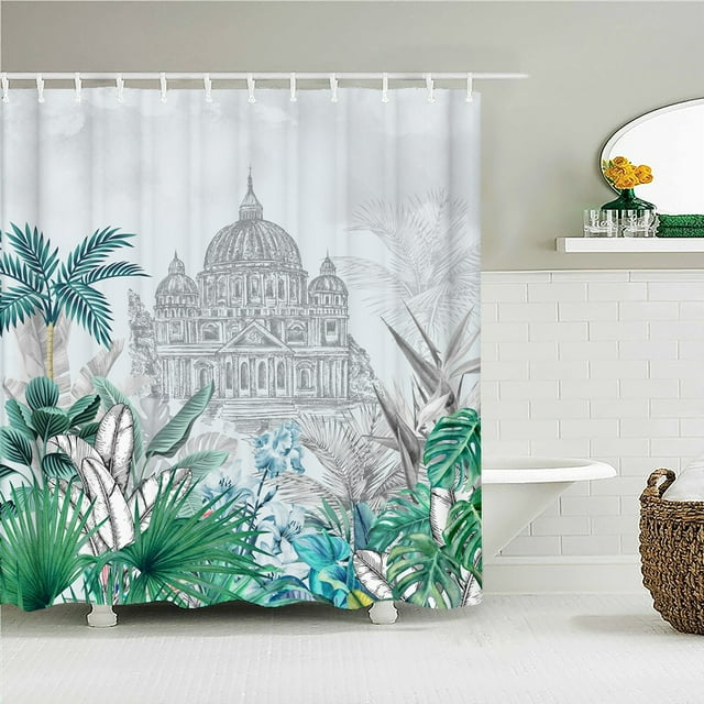Tropical Plants Palm Trees Leaves Shower Curtains Bath Curtain ...