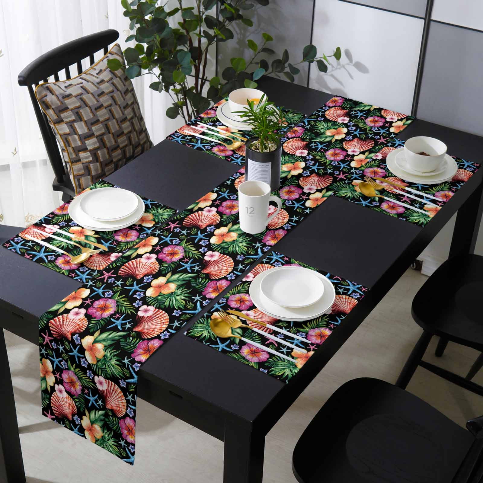 Tropical Plants Placemats Set of 4 with 70 Inches Long Table Runners ...