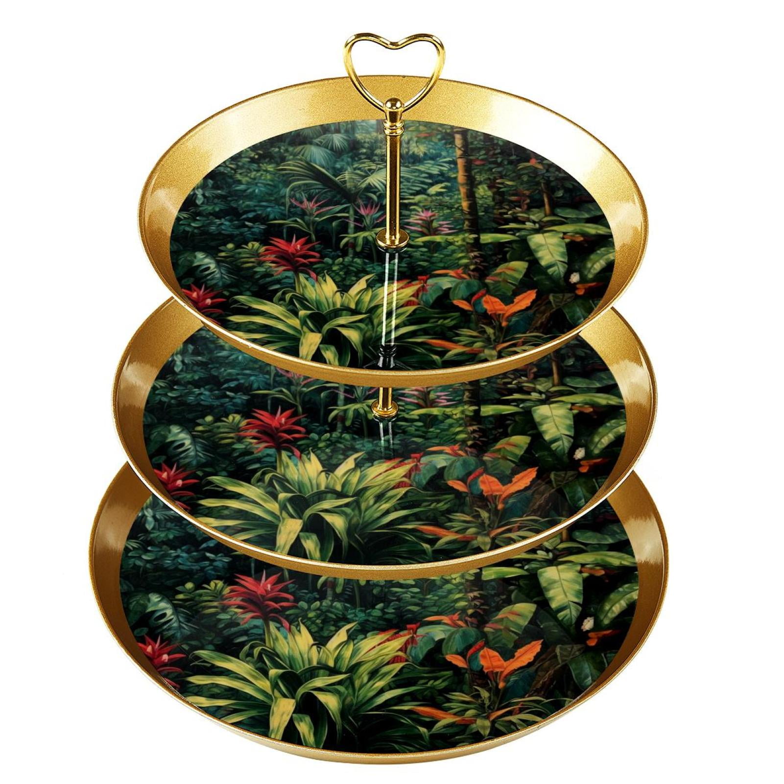 Tropical Plants Plastic Discs Dessert Table Holder with Iron Pillars ...